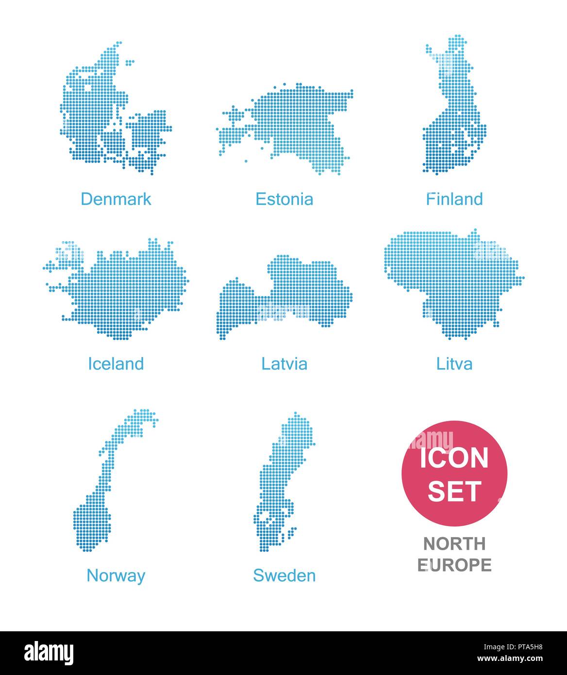 Counties of North Europe, Vector Icon Set in modern style Stock Vector ...