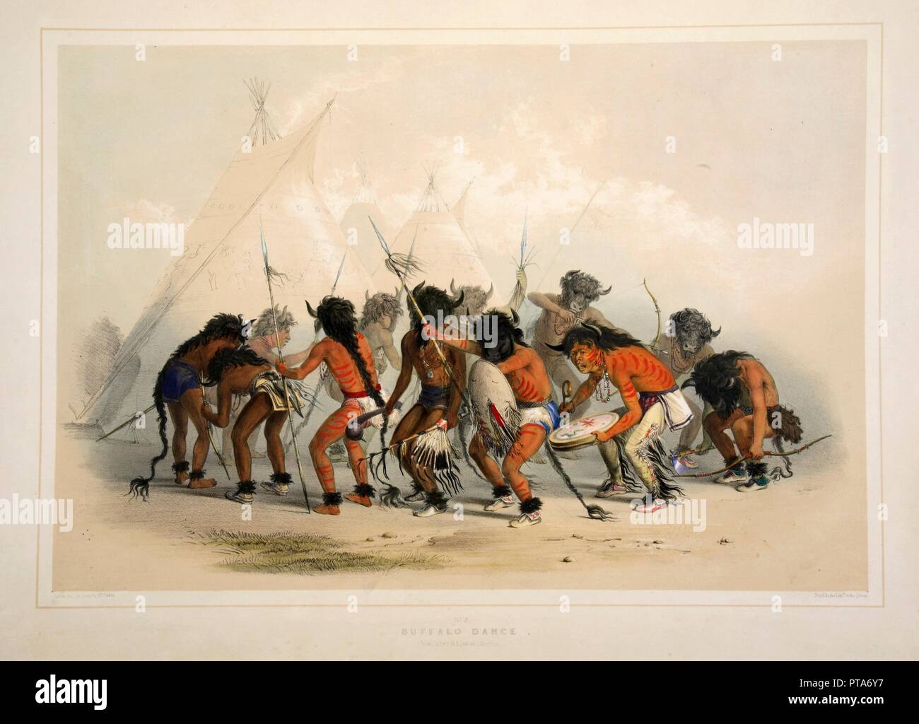 Buffalo Dance, pub. 1845 (colour lithograph). Creator: George Catlin ...