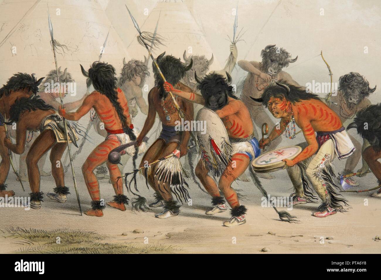 Buffalo Dance (detail), pub. 1845 (colour lithograph). Creator: George ...