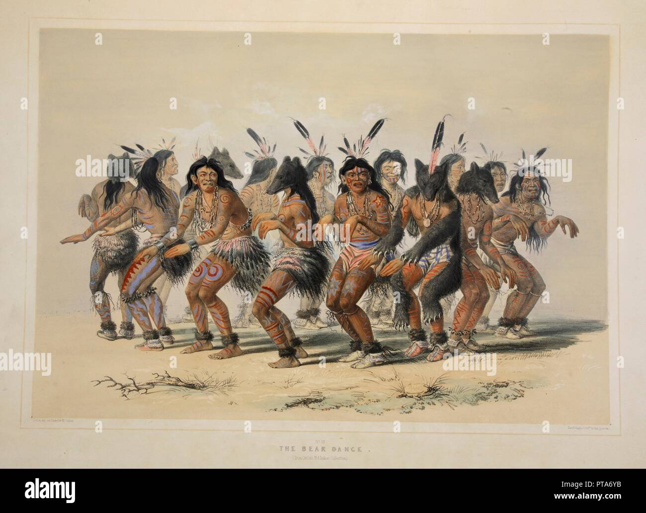 The Bear Dance, pub. 1845 (colour lithograph). Creator: George Catlin ...