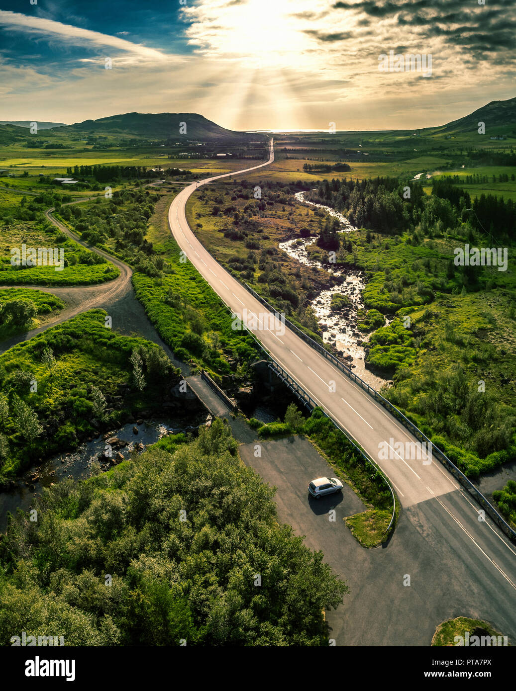 Empty Road and landscape, Mosfellsbaer, Iceland Stock Photo - Alamy