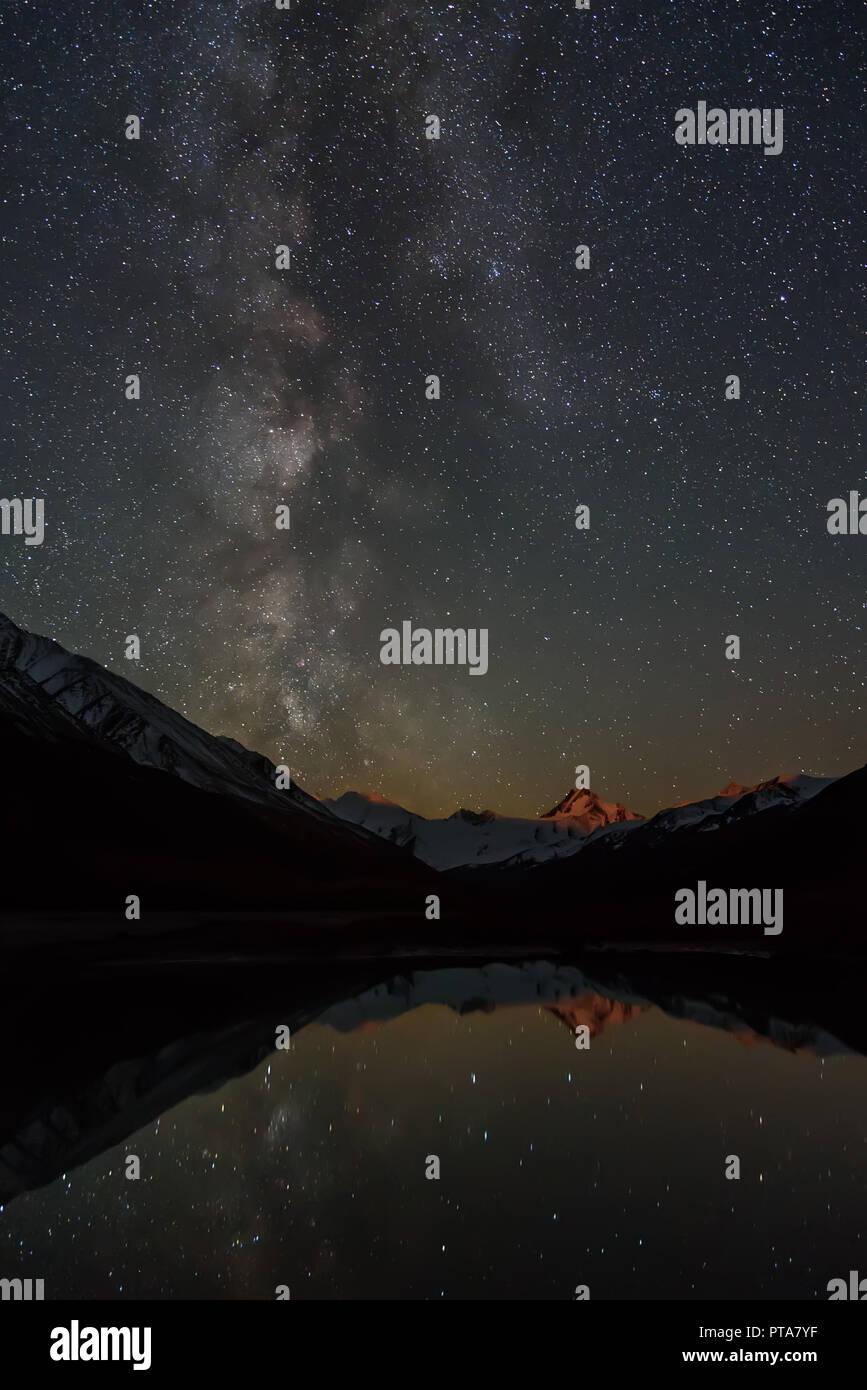 Amazing night landscape with a starry sky, the Milky Way galaxy over ...