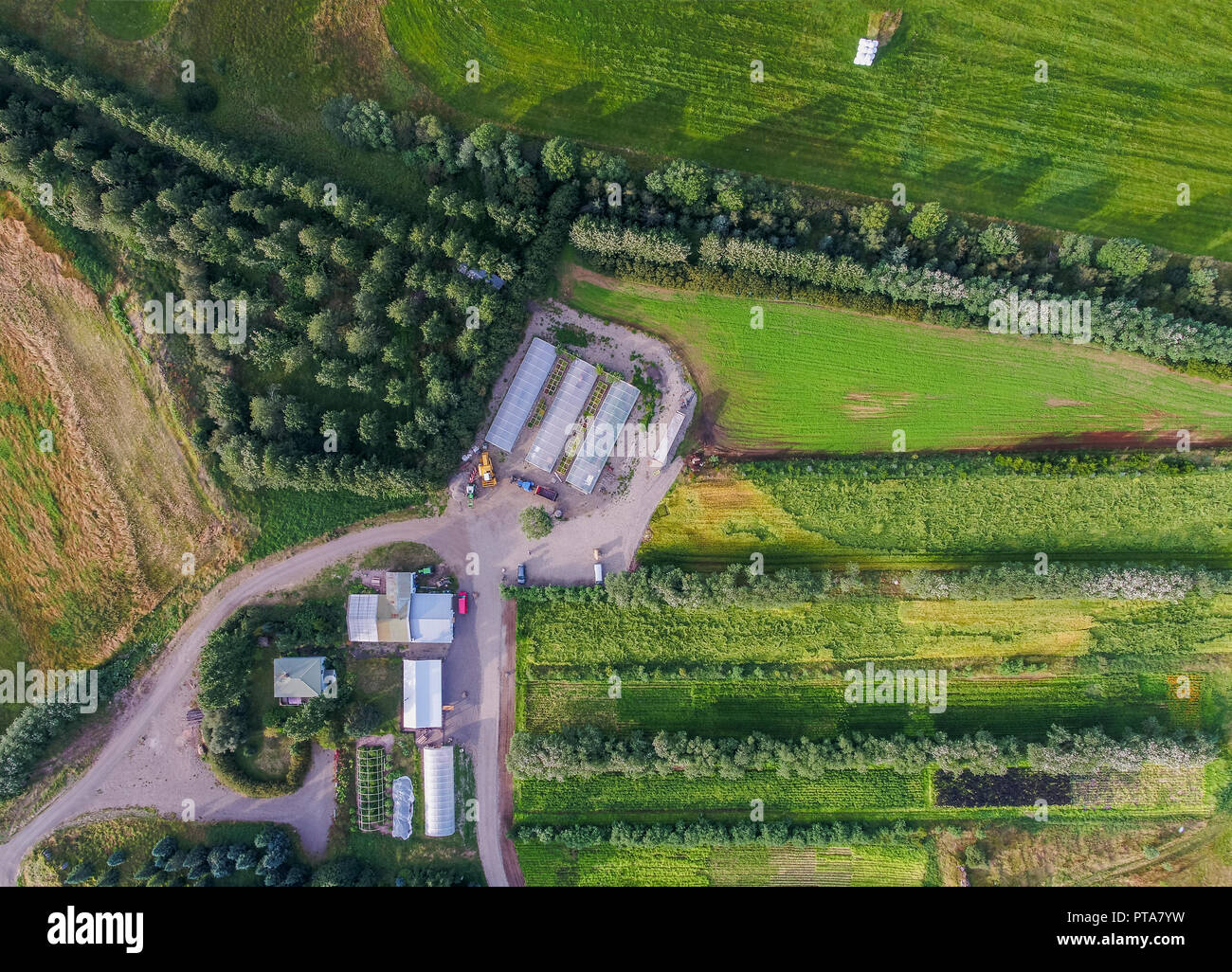 Farmland, Fljotsdalur valley, Iceland Aerial - Farmland, Fljotsdalur ...