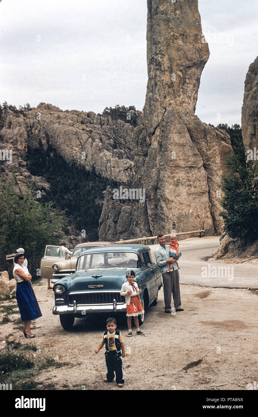 1950s Family enjoying touring Cathedral Spires in Custer State Park ...