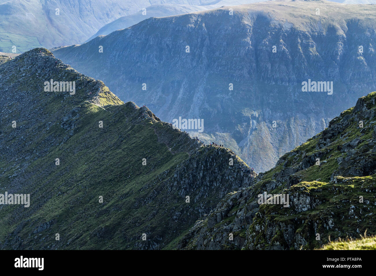 Striding Edge from the Summit of Helvellyn, Lake District, Cumbria, UK ...