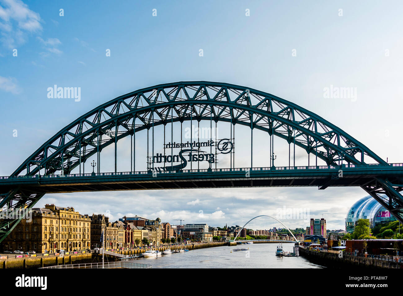 Newcastle upon Tyne, UK - August 27 2018: Tyne Bridge along Tyne River ...
