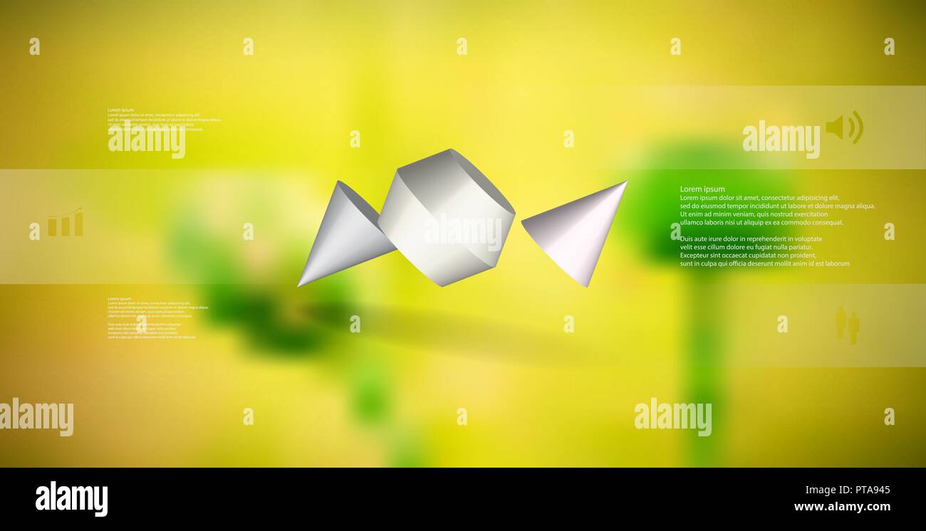 3D illustration infographic template. The two spiked cone is divided to ...
