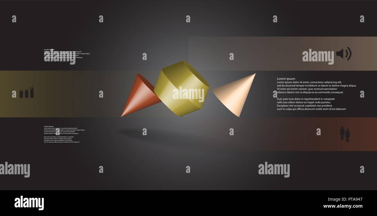 3D illustration infographic template. The two spiked cone is divided to ...