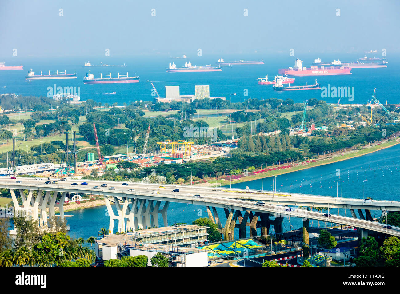 Singapore - August 18 2018: Aerial bird's eye view of Marina East ...