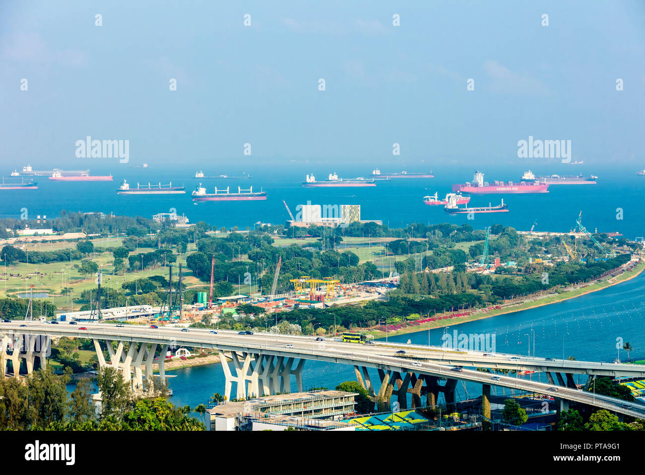 Singapore - August 18 2018: Aerial bird's eye view of Marina East ...