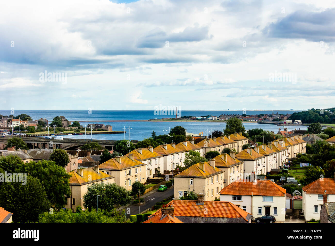 Berwick-upon-Tweed, UK - August 25 2018: aerial urban cityscape of ...