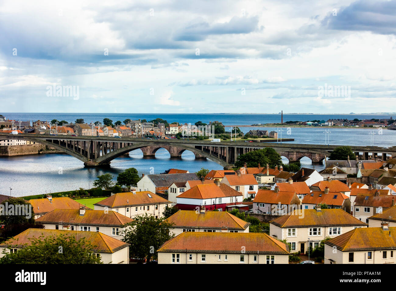 Berwick-upon-Tweed, UK - August 25 2018: aerial urban cityscape of ...