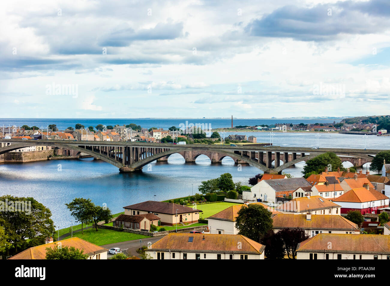 Berwick-upon-Tweed, UK - August 25 2018: aerial urban cityscape of ...