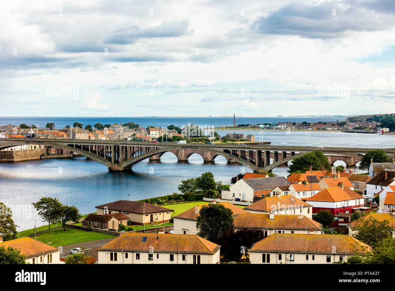 Berwick-upon-Tweed, UK - August 25 2018: aerial urban cityscape of ...