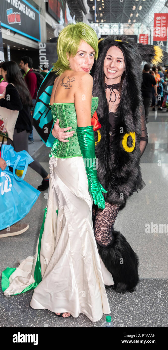 New York, NY, USA - October 4, 2018: Comic Con attendees pose in the ...