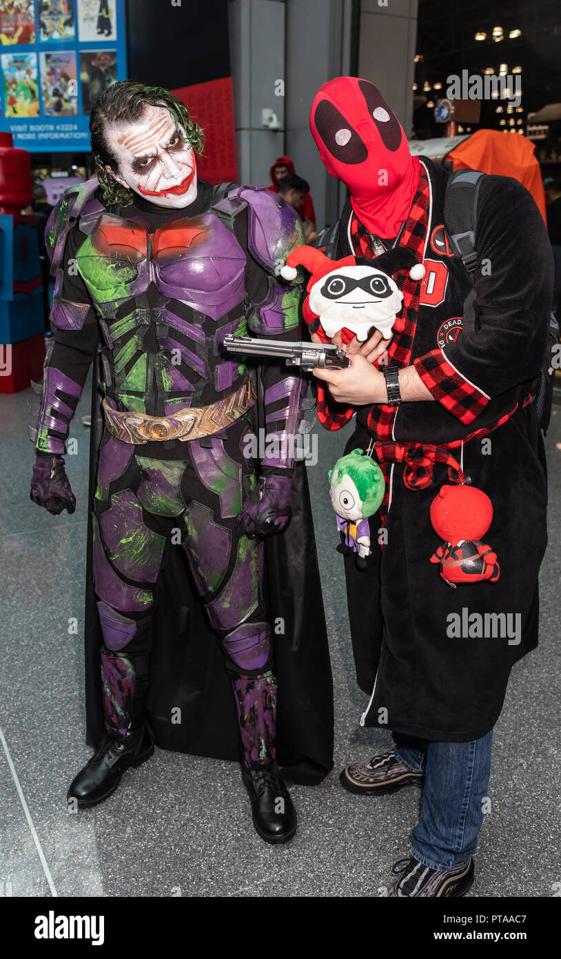 New York, NY, USA - October 4, 2018: Comic Con attendees pose in the ...