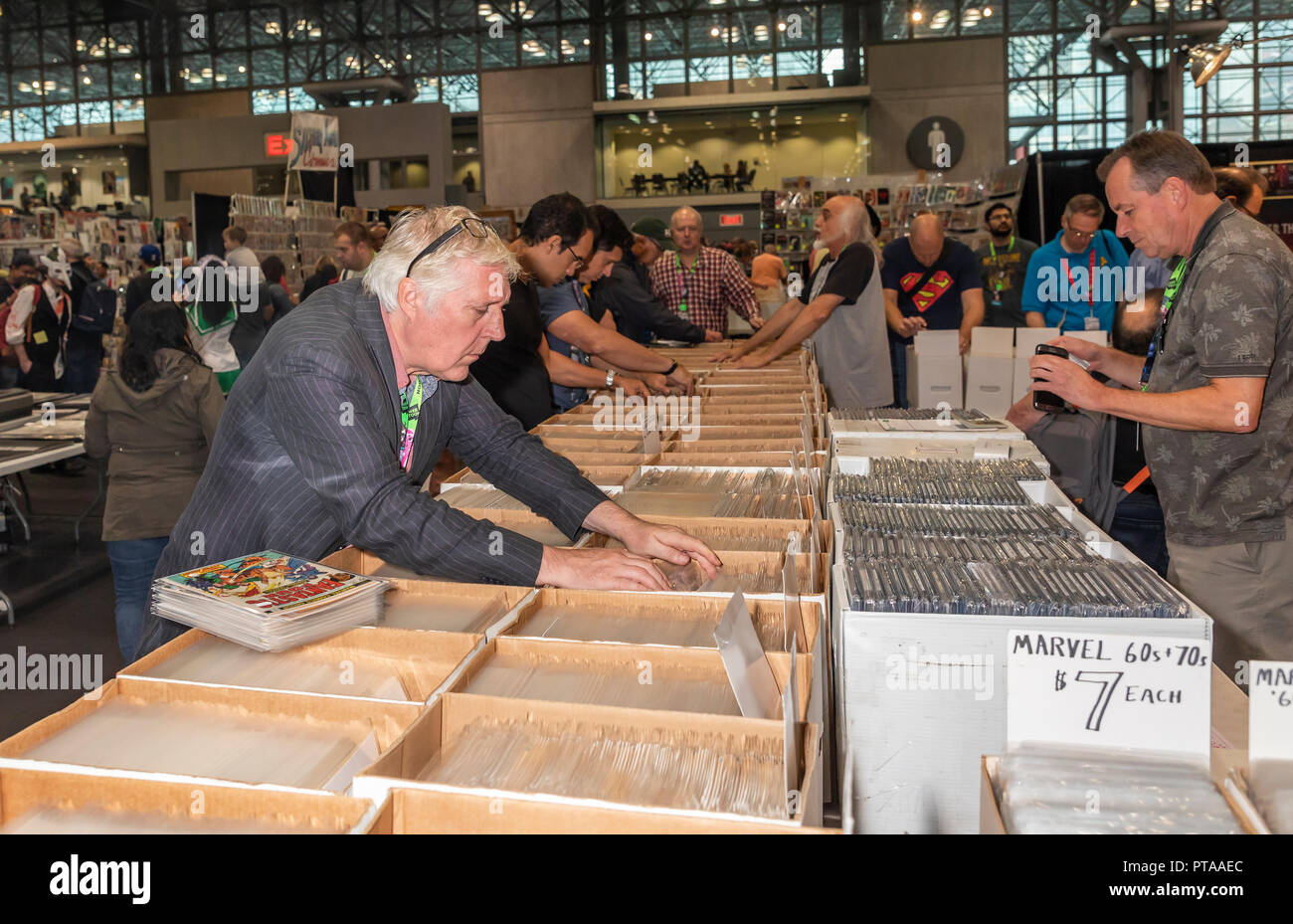 New York, NY, USA - October 4, 2018: Comic Books vendor sells comics ...