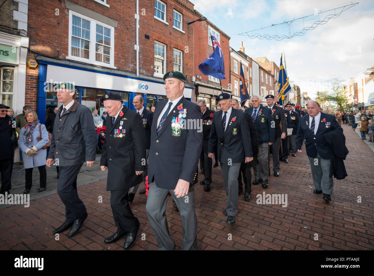 Remembrance Sunday parade, veterans carrying standards march through ...