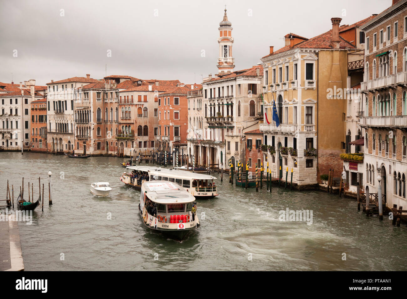 the busy main canal in Venice Italy with busy boat traffic Stock Photo ...