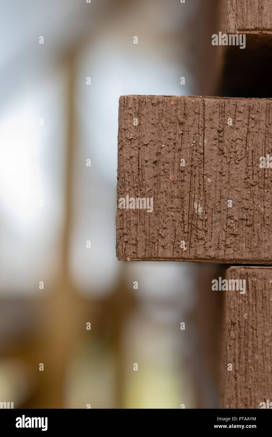 Selective focus close up photograph. Wall from red brick side view ...