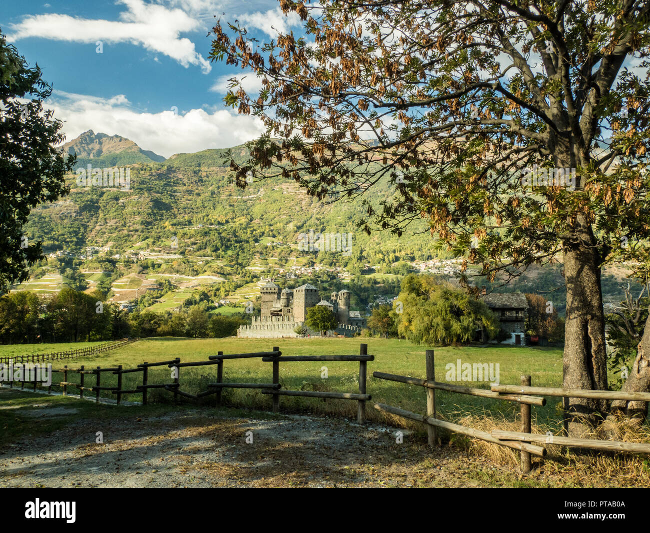 The town of Fenis and its Castle in the Aosta Valley region NW Italy ...