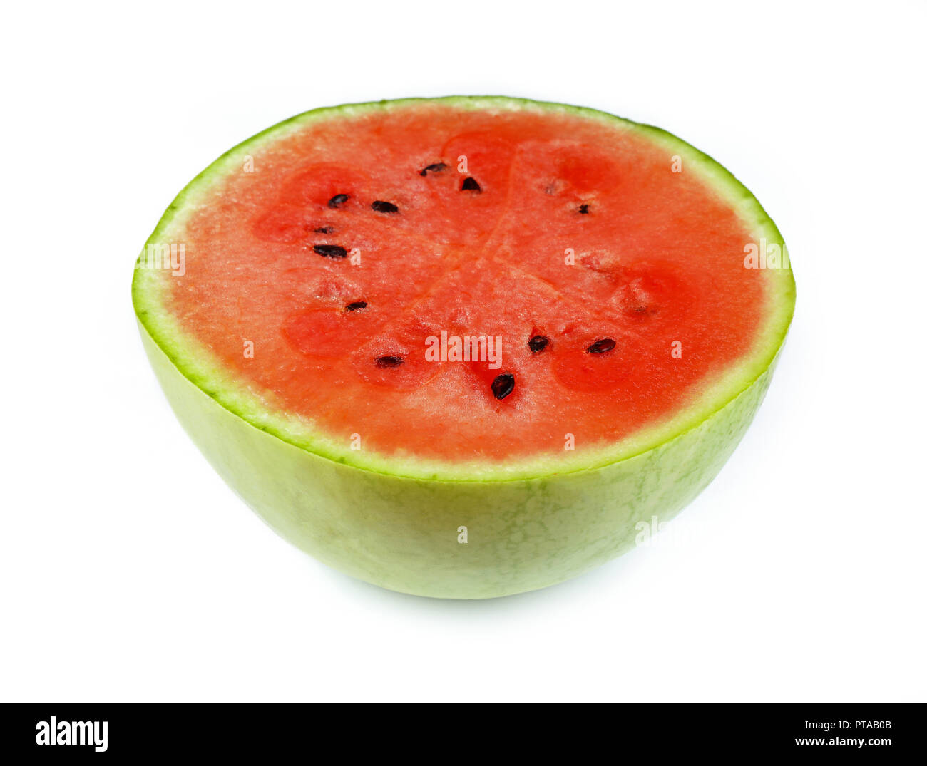 Close up half of fresh red ripe juicy watermelon cut isolated on white ...