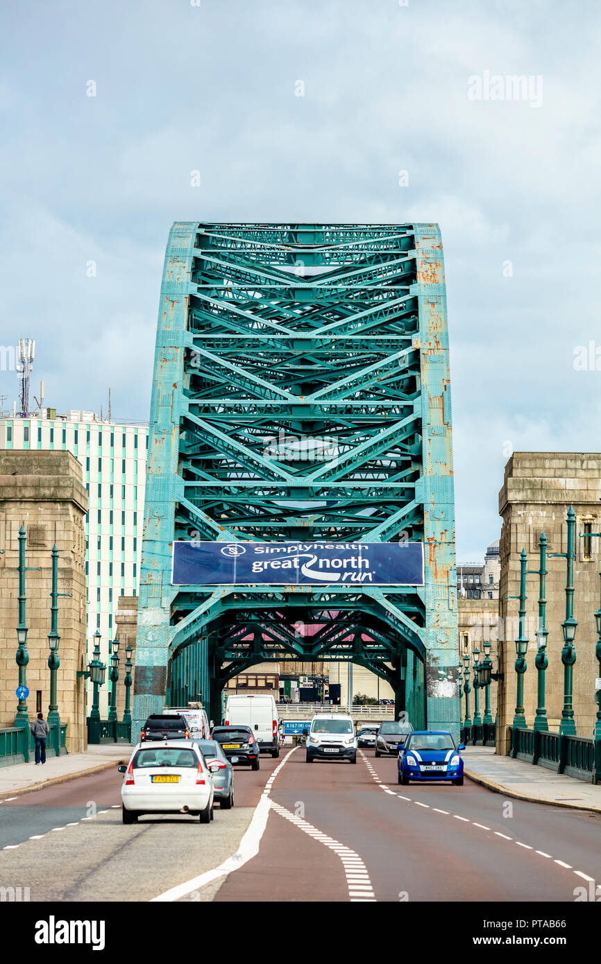 Newcastle upon Tyne, UK - August 27 2018: Tyne Bridge along Tyne River ...