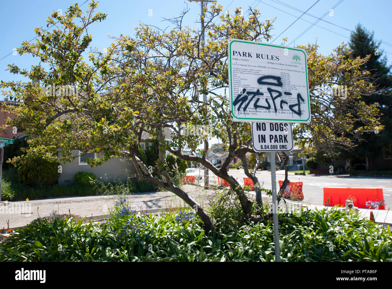 A tiny park at Adeline and Market streets in Oakland, California, with ...