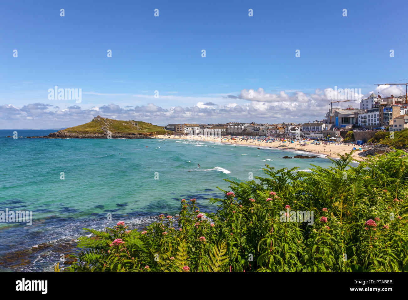 Looking towards Porthmeor beach, St. Ives, Cornwall, England, UK Stock ...