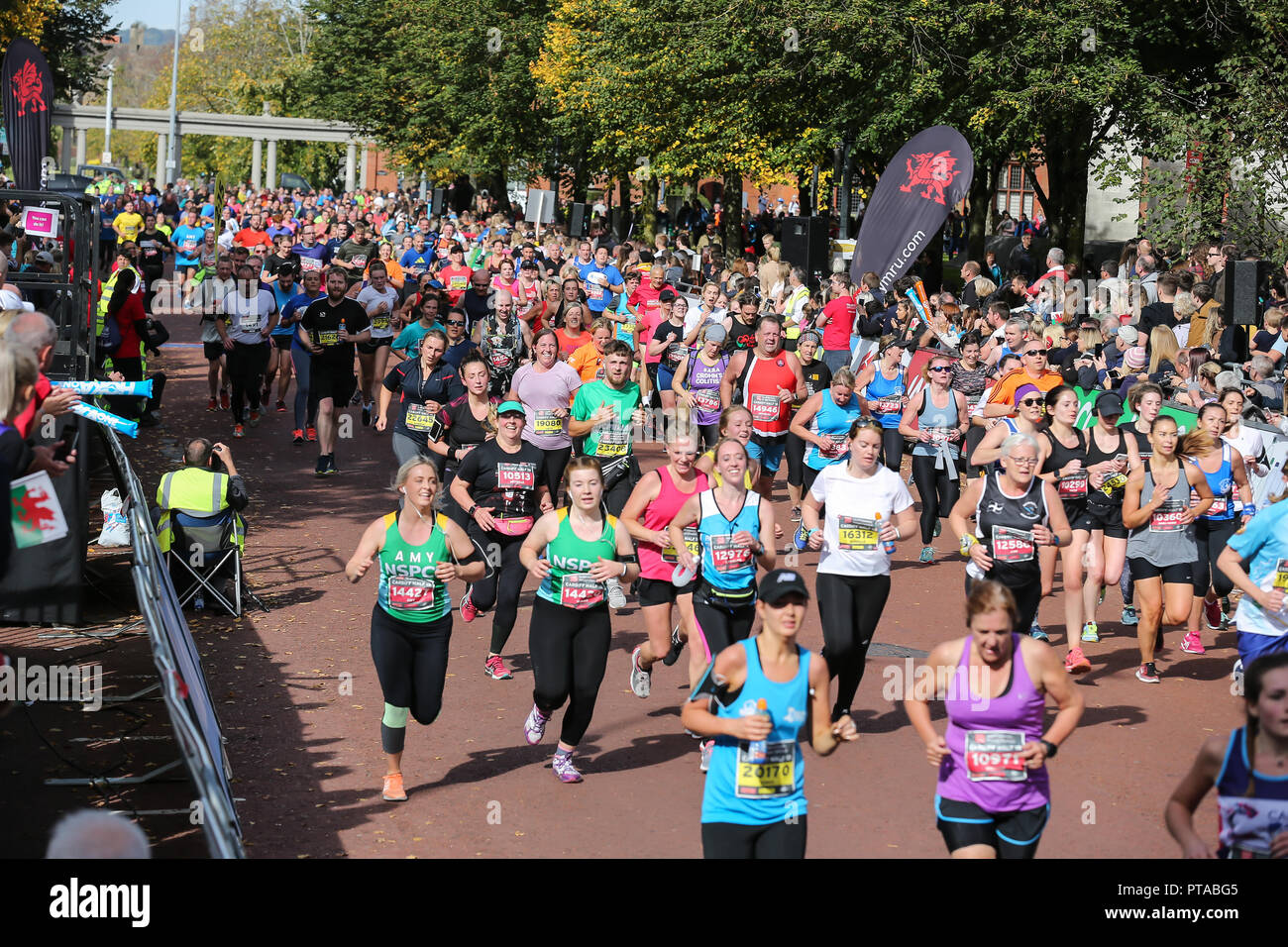Cardiff Wales : October 7th. Masses of the Runners approaching the ...