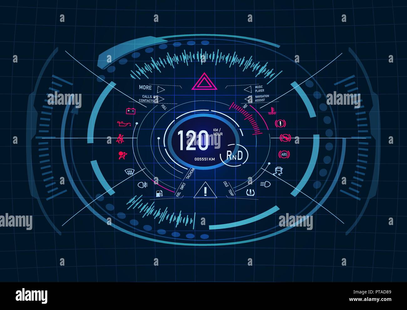 Car service. Futuristic dashboard design. Speedometer, tachometer. GUI ...