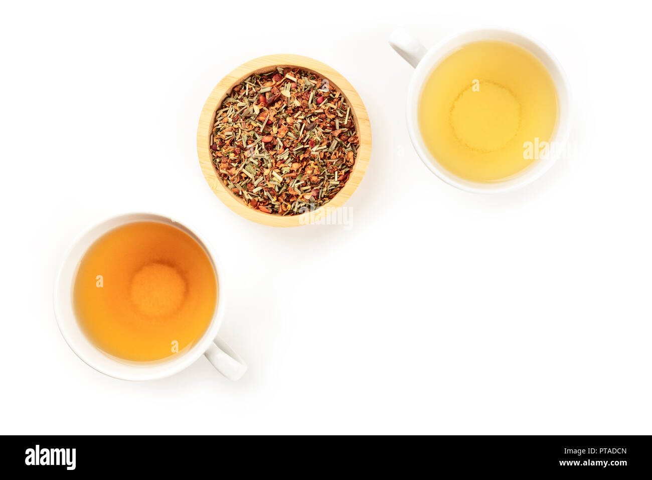 An overhead photo of tea, on a white background with copy space Stock ...