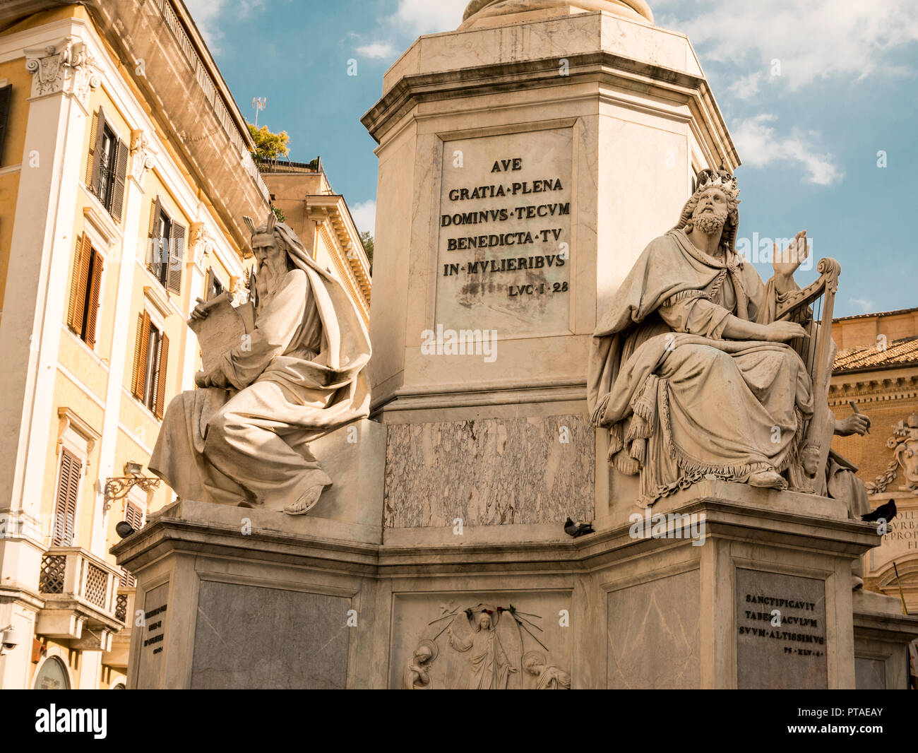 statues of prophets at the base of the Column of the Immaculate Piazza ...