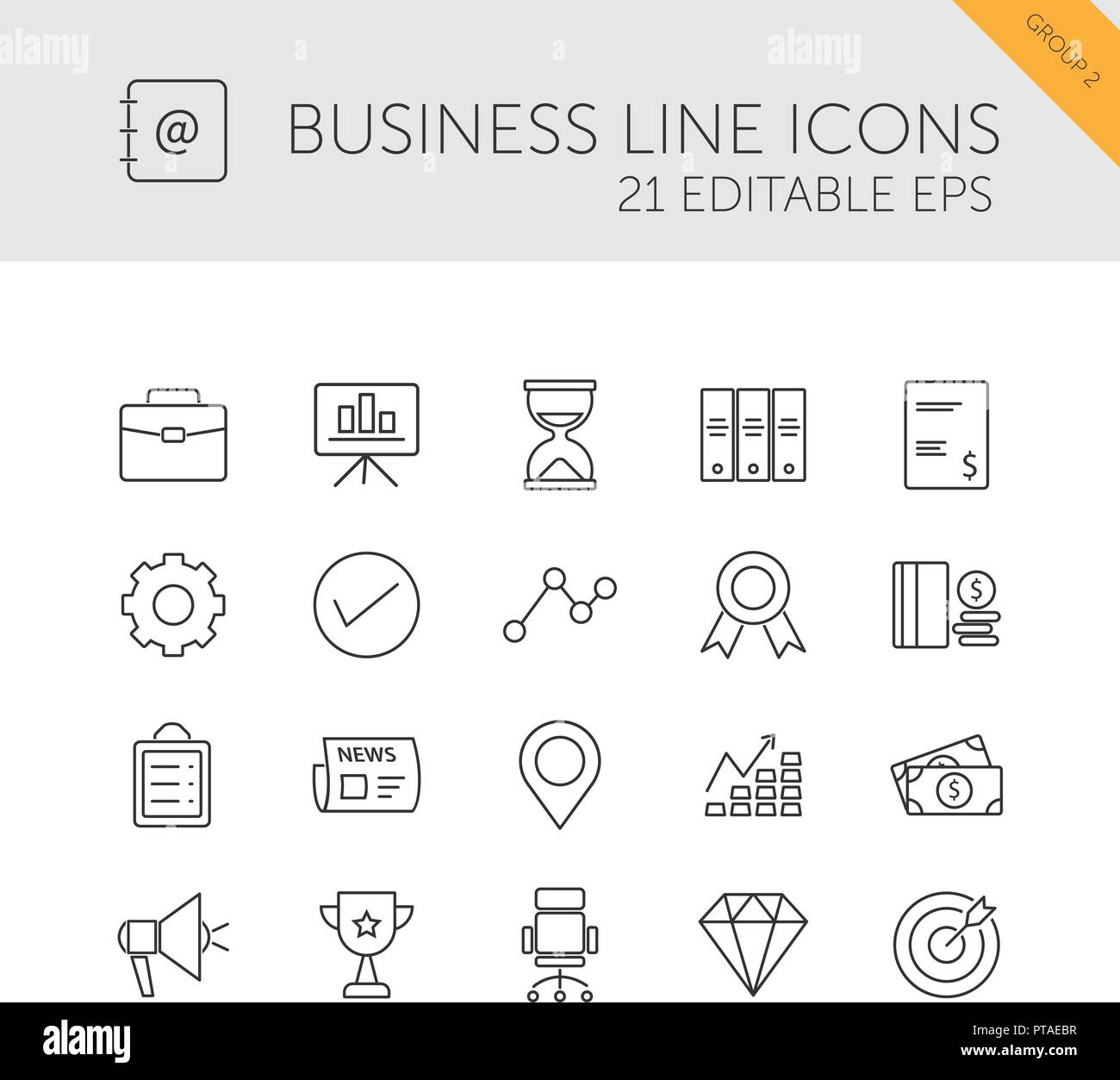 Business line icons set on a white background. Second group. Vector ...