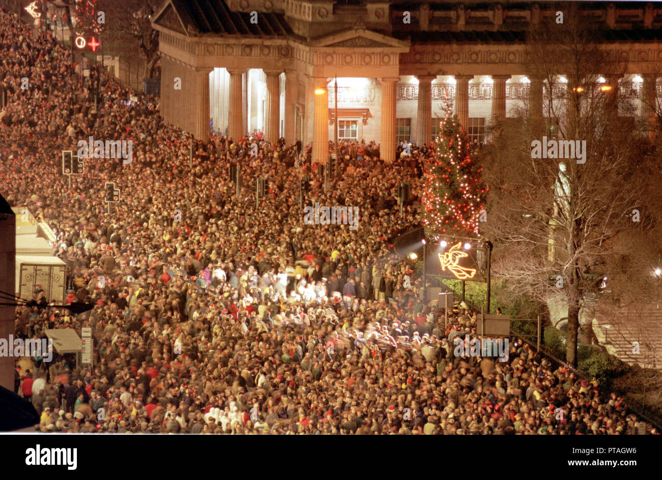 Crowds cram Princes Street, Edinburgh to herald in1998 as part of the ...