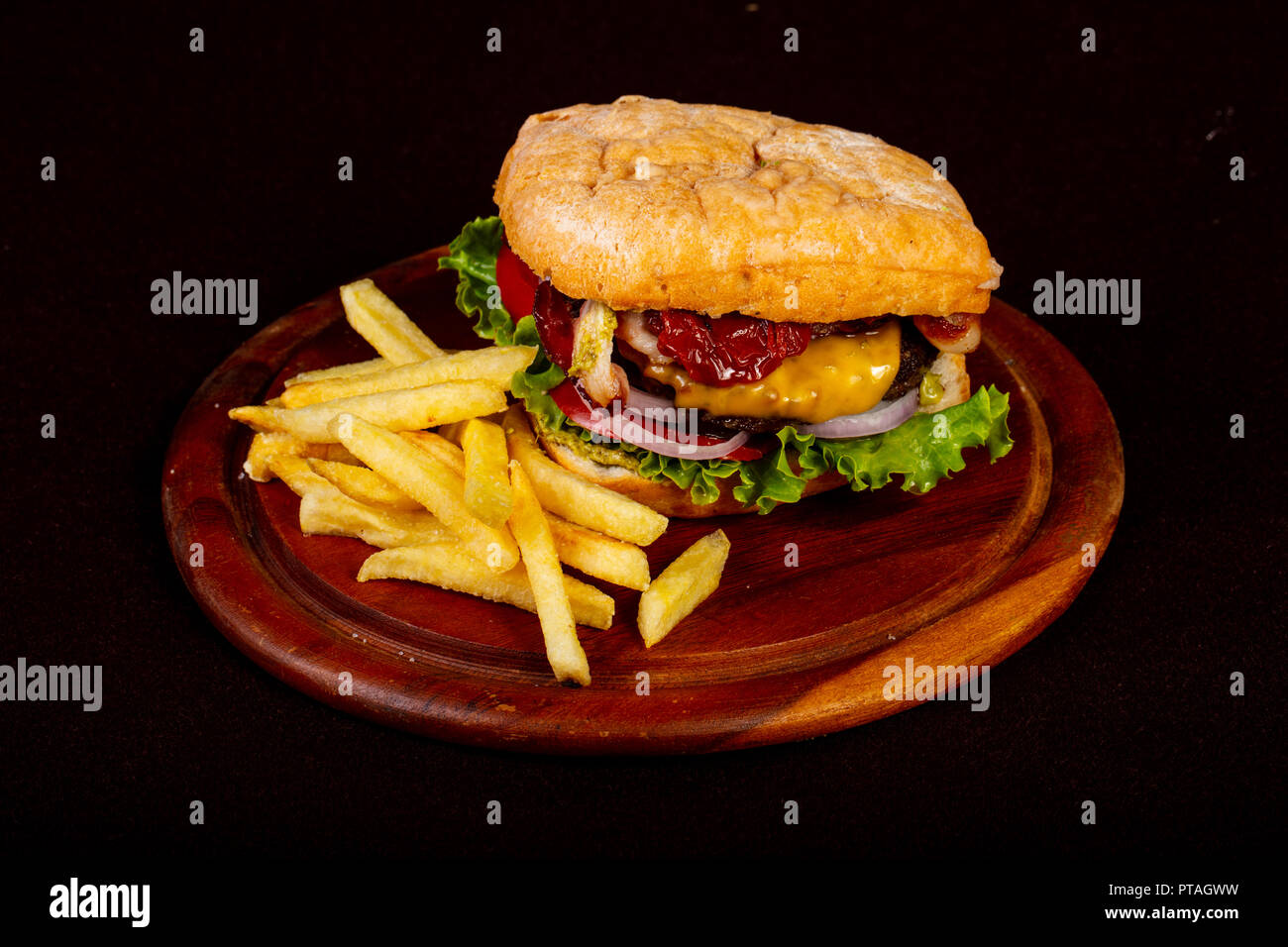Homemade burher with french potato Stock Photo - Alamy
