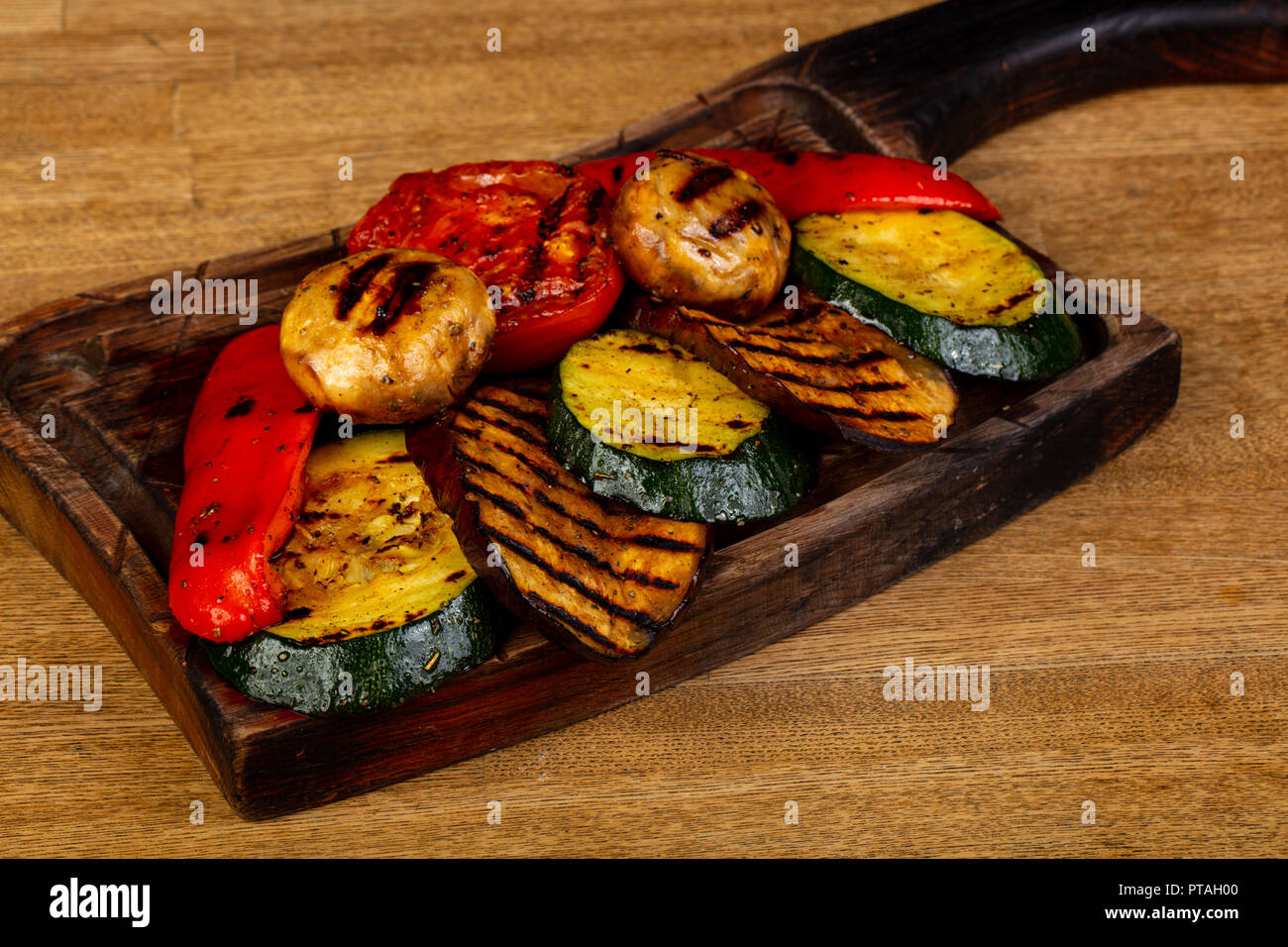 Grilled vegetables plate eggplant, tomato, pepper, zucchini, potato ...