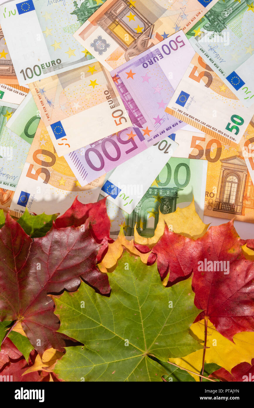 Promotion sale concept background with euro money and colorful autumn ...