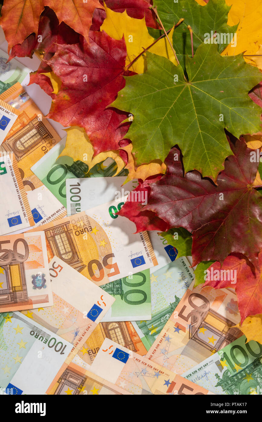 Promotion sale concept background with euro money and colorful autumn ...