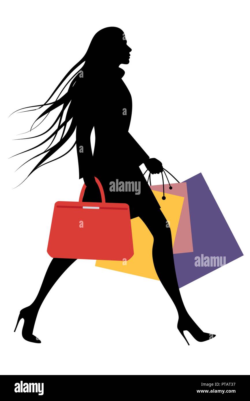 Woman Walking Shopping Bags Stock Vector Images Alamy