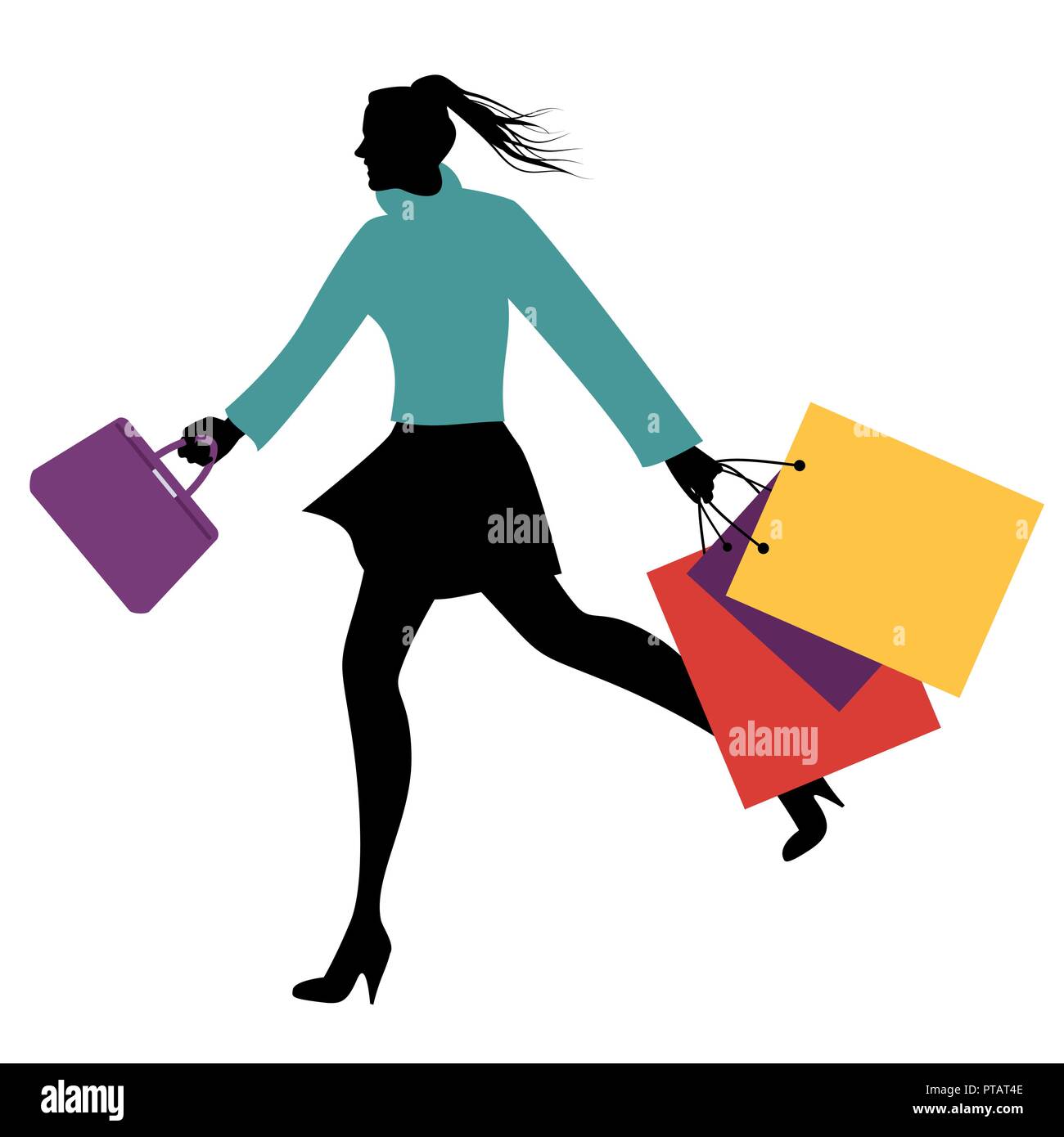 Fashionable woman with shopping bags walking on the street. Vector ...