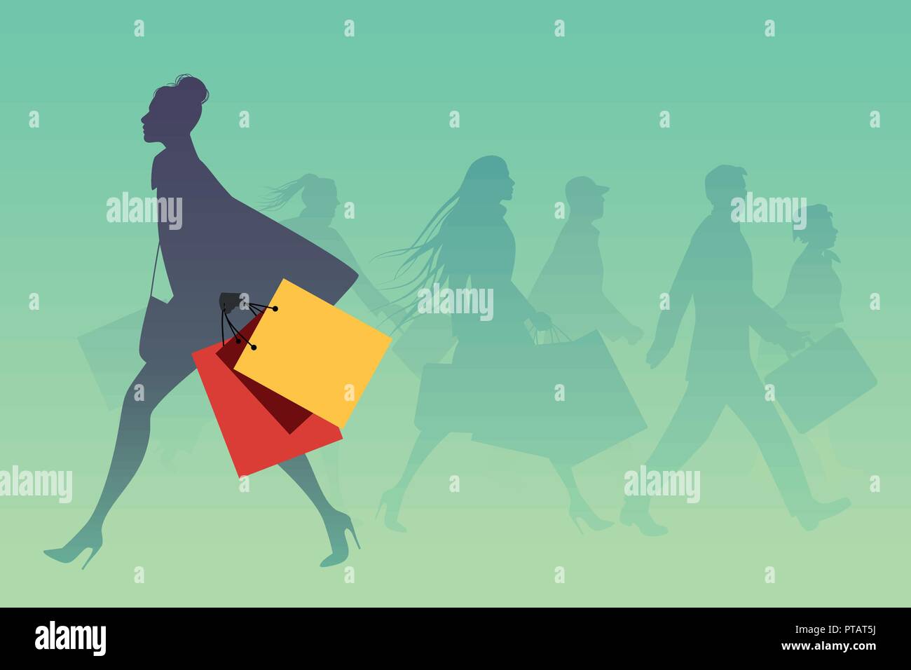 Fashionable woman with shopping bags walking on the street. Vector ...