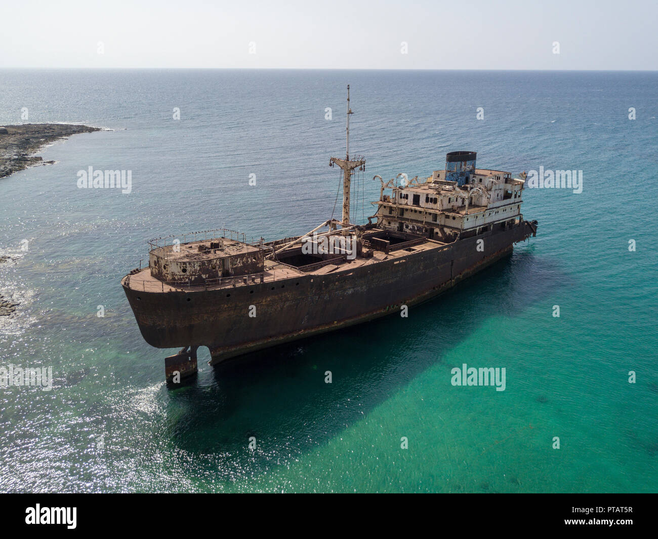 Aerial view of a wreck of Greek cargo ship: Telamon, in the Atlantic ...