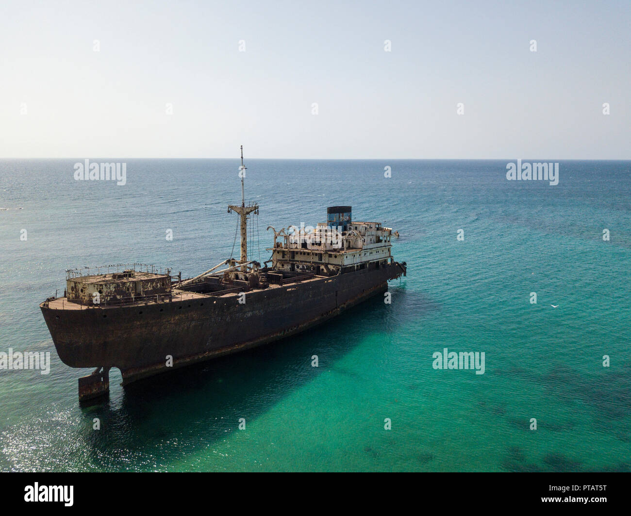 Aerial view of a wreck of Greek cargo ship: Telamon, in the Atlantic ...