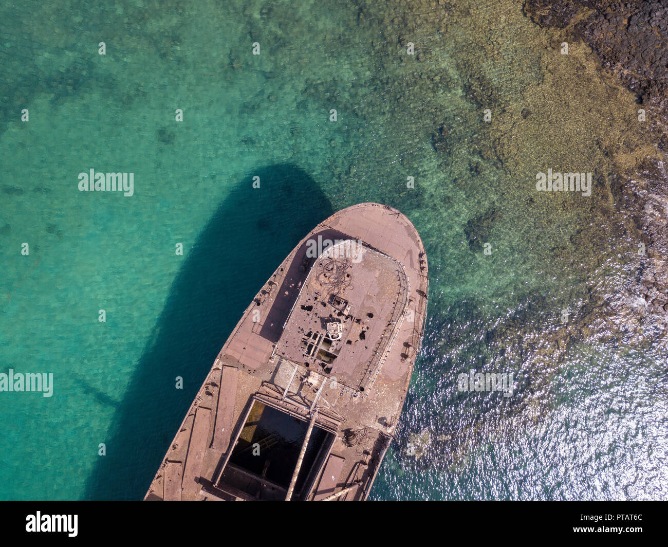 Aerial view of a wreck of Greek cargo ship: Telamon, in the Atlantic ...