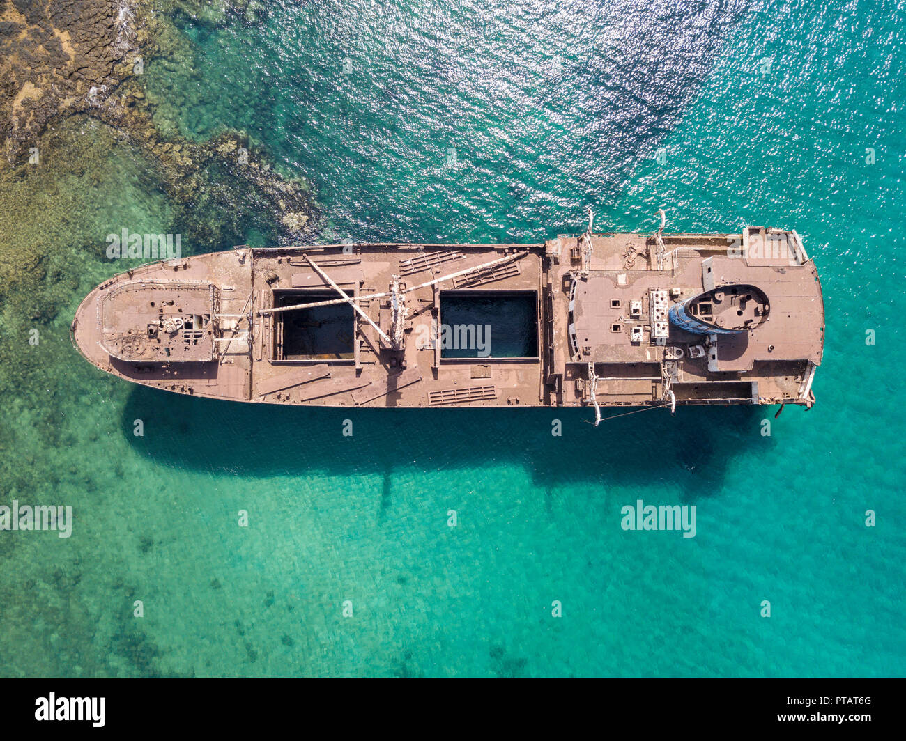 Aerial view of a wreck of Greek cargo ship: Telamon, in the Atlantic ...