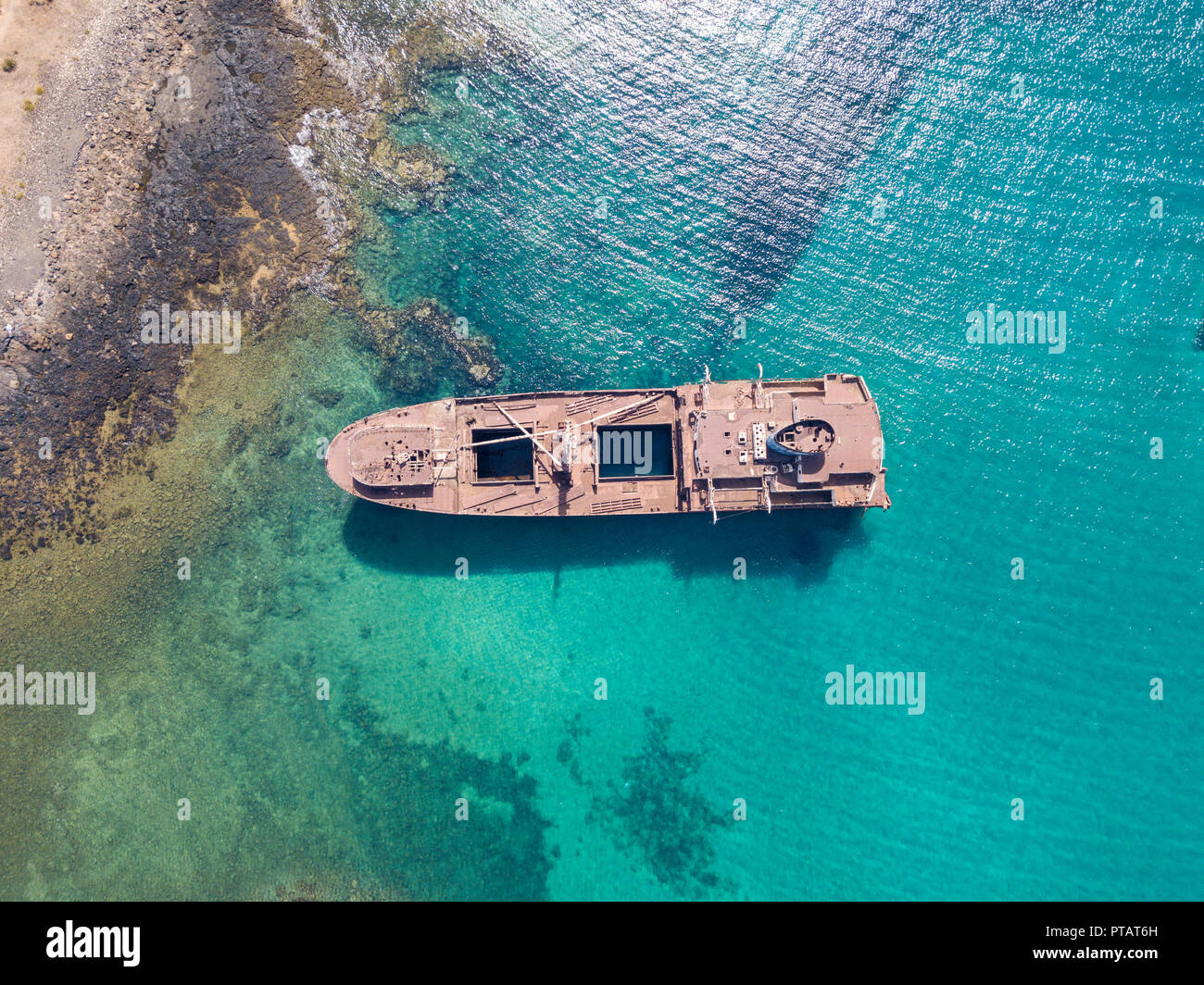 Aerial view of a wreck of Greek cargo ship: Telamon, in the Atlantic ...