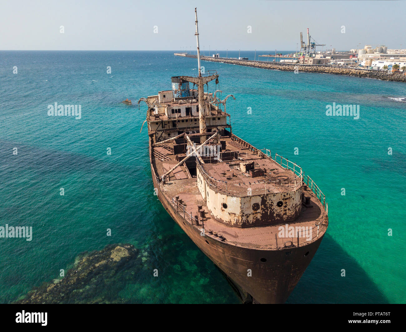 Aerial view of a wreck of Greek cargo ship: Telamon, in the Atlantic ...