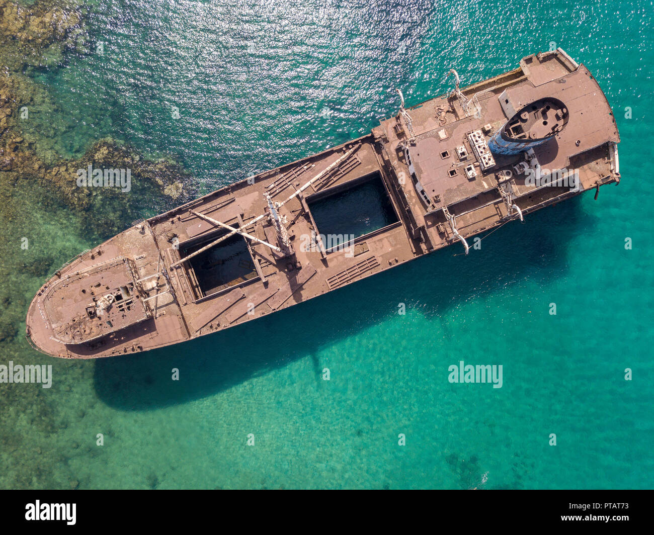 Aerial view of a wreck of Greek cargo ship: Telamon, in the Atlantic ...