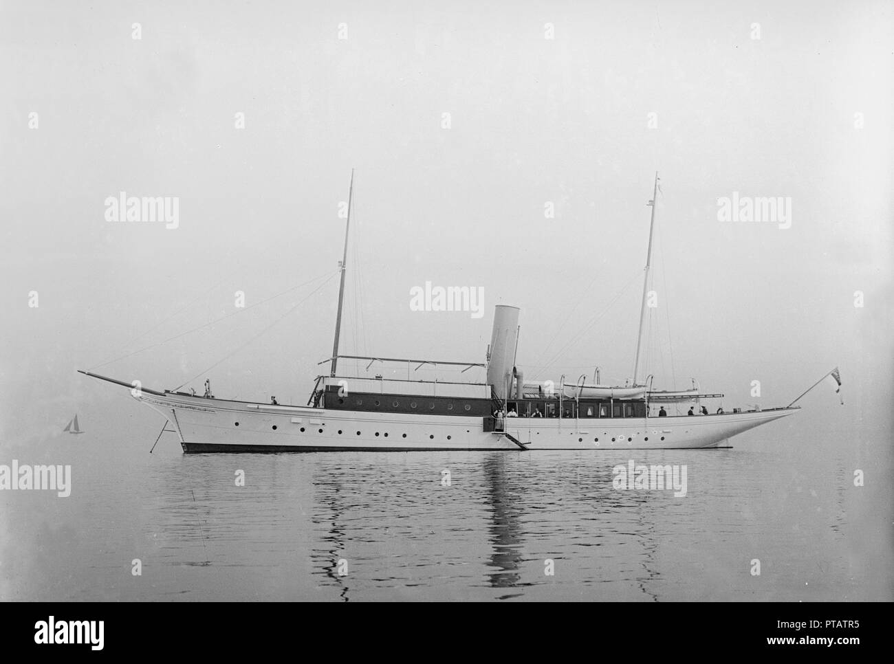 The steam yacht 'Lady Calista' at anchor, 1910. Creator: Kirk & Sons of ...